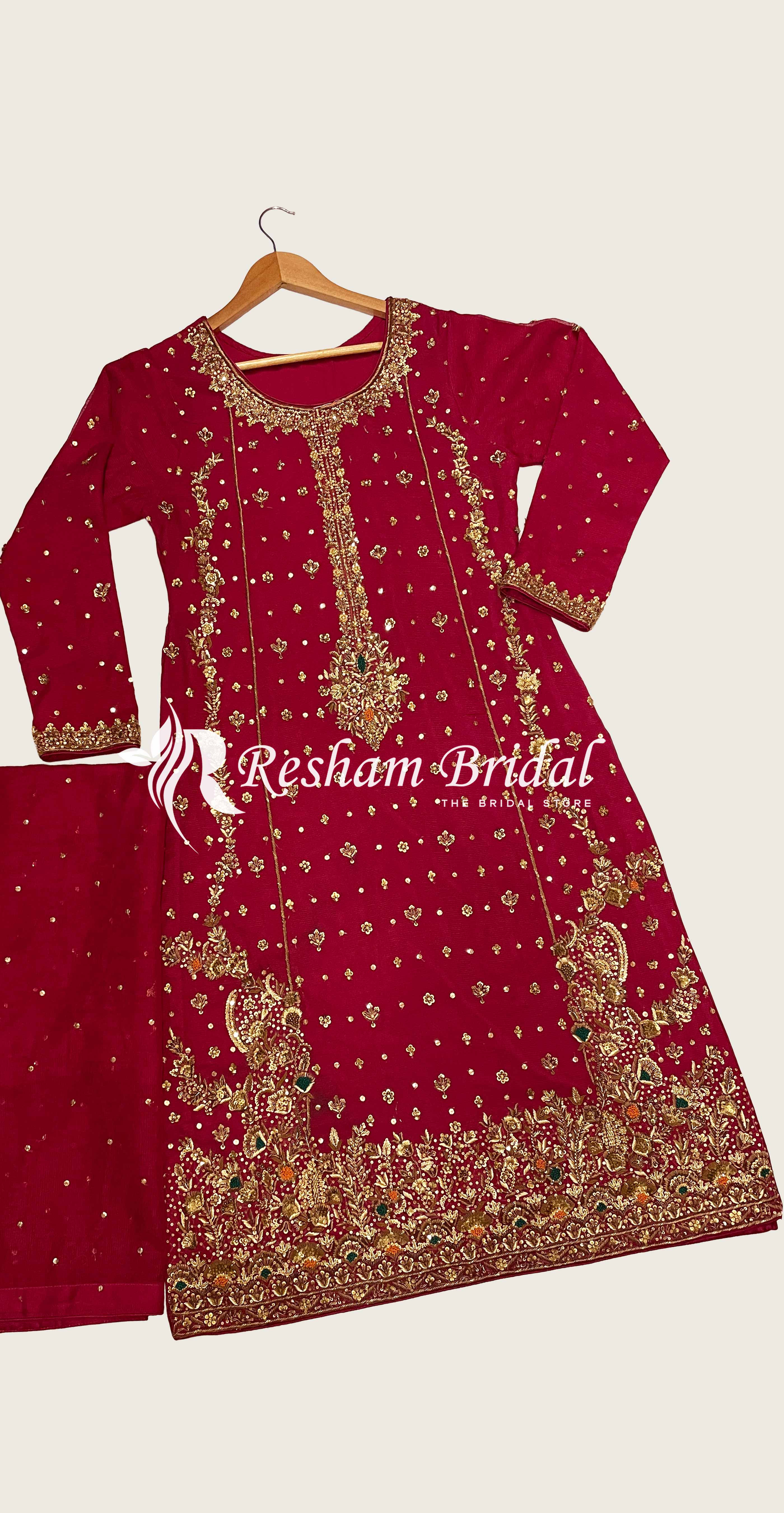 Falak | 3 Piece | Stitched | Red – Resham Bridal PK